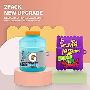 [2Pack] for Airpod 2/1 Sport Water & Ta kisis Potato Chips Airpods Case, 3D Fun Cute Fashion Food Protective Skin Accessories Airpods Silicone Case for Girl Boys(Purple Potato Chips + Sport Water)