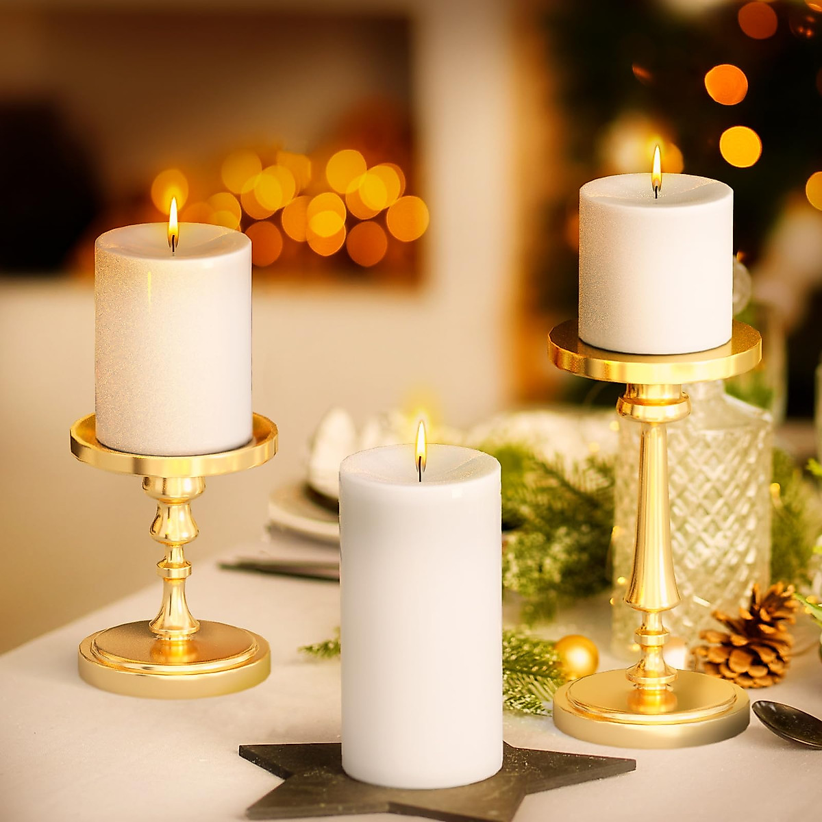 KONNI White Pillar Candles Set of 6, 3"x 3" Unscented Pillar Candles Bulk, 30 Hours Long Burning Candles, Smokeless&Dripless Large Round Candle for Wedding, Home Decoration, Parties, Spas, Dinner