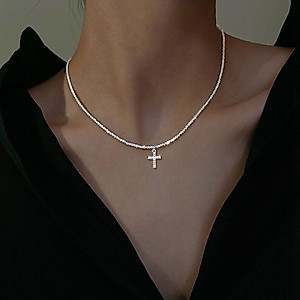 ASCOMY Silver Necklace for Women Silver Pendant Necklace 14K Silver Plated Shiny Twist Rope Chain Necklace CZ Cross Pendant Necklace Simple Necklace for women Girls Minimalist Jewellery Gift