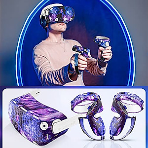 for Oculus Quest 2 Silicone Case Accessory with VR Face Cover Pad and Touch Controller Grip Cover, Lens Cover, Disposable Eye Cup (Starry Purple)