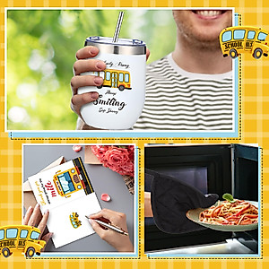 6 Pcs Bus Driver Appreciation Gifts School Bus Tumbler Cup with Keychain Bus Driver Pot Holder with Pocket Heat Resistant Oven Pads Silicone Spatula Rubber Greeting Card for Bus Driver Teacher Gifts