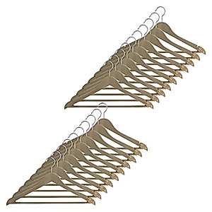 USTECH Bowed Shaped Eco-Friendly Closet Hanger with Trouser Bar for Suit, Coat, and Pant | Wood Finish Heavy Duty Clothes Hanger with Shoulder Notch to Hold Strappy Dresses | Pack of 20