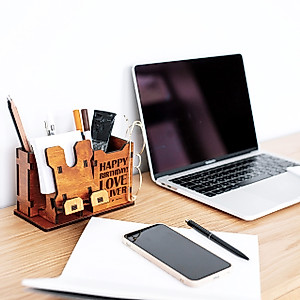 Personalized Wooden Pen Holder for Desk with Cell Phone Holder Wood Desk Organizer Pencil Holder Coworker Gifts Boss Leader Colleague Friends Office Organization Employee Appreciation Gifts