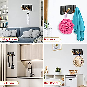 RAW DM -Single Pack-Waterproof Modern Coat Rack, Wall Hook, Hidden Coat Hook, Wall Hanger, Foldable Towel Rack, Door Coat Hanger -2 Black Gold Hooks