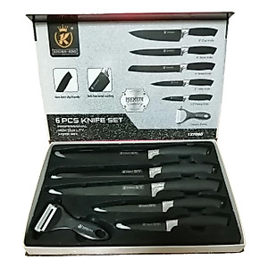 Ceramic Knife Set, Black Coated Knives Set, 6 pieces Stainless Steel Knife Set, BO Oxidation, No Rust, Sharp Black Knife Set with Gift Box for Cooking Cutting and Paring