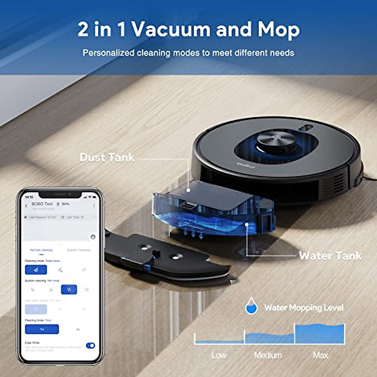 Shellbot Robot Vacuum Cleaner, LiDAR Navigation 4000Pa Robotic and Mop, AI Object Recognition Laser, Multi-Level Mapping, 5200 mAh, 3 in 1, WiFi/App/Alexa, Self Charge Resume Hoover, Gray (SL60)