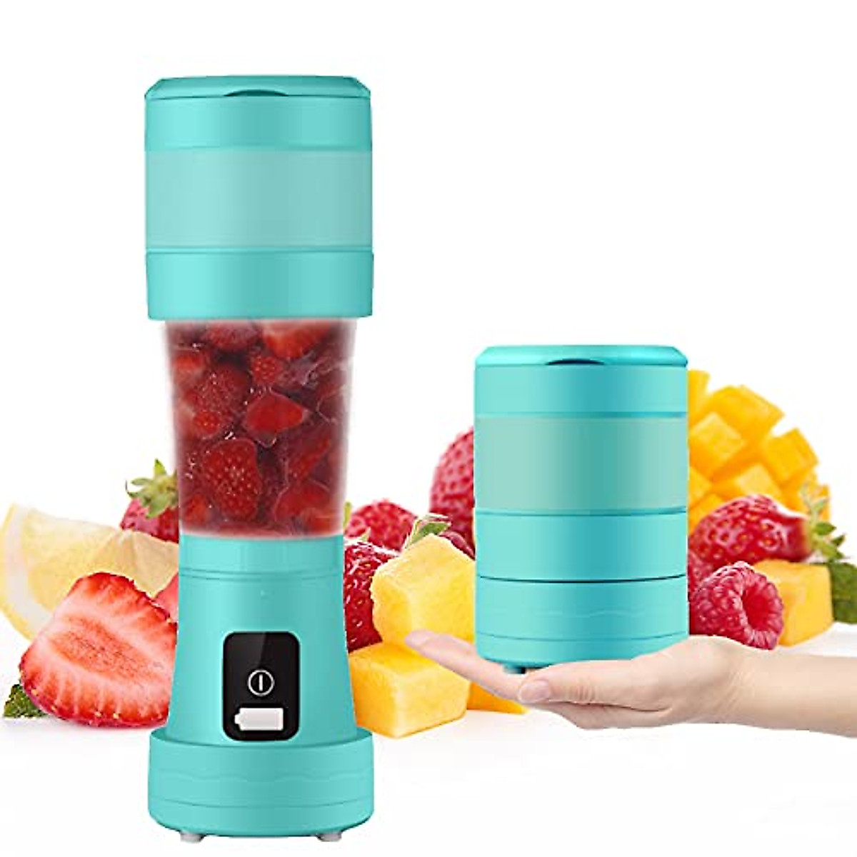 Portable Collapsible Blender with USB Rechargeable Personal Juicer Cup with 4000mAh Battery Mini Blender with Carry Handle Travel Blender for Camping/Office