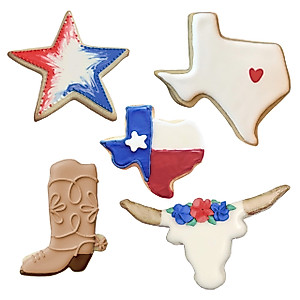 Texas Cookie Cutters 5-Pc. Set Made in USA by Ann Clark, Texas 3" & 4.4", Long Horn, Star, Cowboy Boot