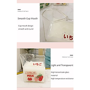 YYSS 380ml Kawaii Milk Glass Cup Creative Square Clear Milk Carton Water Bottle Wholesale Cute Fruit Heat Resistant Breakfast Cups (Peach, 300-400ml)