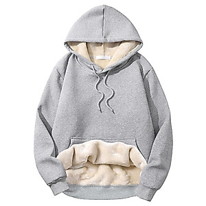 Flygo Men's Casual Fleece Sherpa Lined Hoodie Winter Warm Pullover Hooded Sweatshirt(Grey-M)