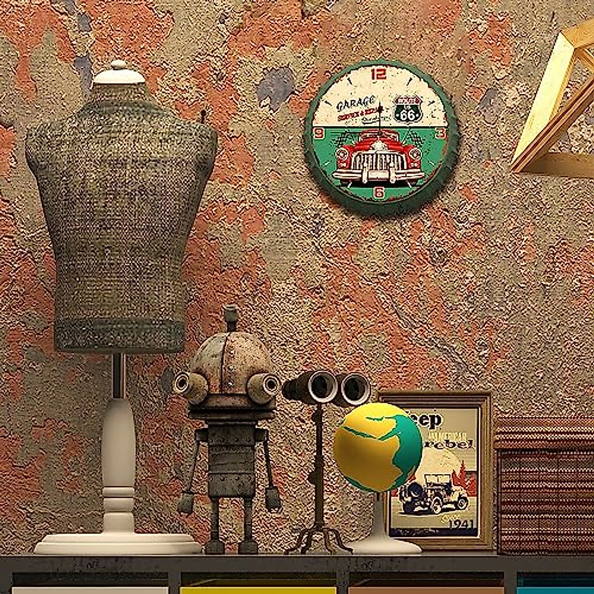 Vintage Lid Shape Wall Clock, 12-Inch Iron Wall Clock, Suitable for Office, Bar, Bedroom, Living Room (Blue)