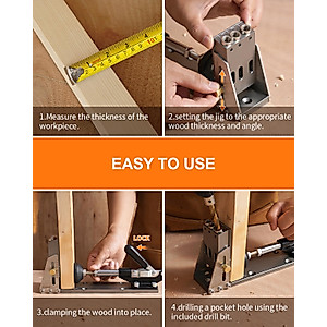Kolvoii Pocket Hole Jig Kit, Efficient and Precise Jig Pocket Hole System with 11 Inch Face Clamp for Creating Strong and Hidden Wood Joints