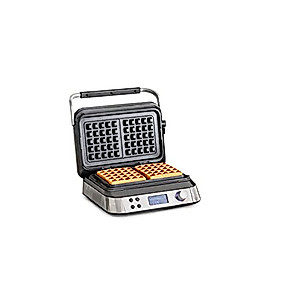 GreenPan Stainless Steel 2-Slice Belgian Waffle Maker Iron, Healthy Ceramic Nonstick Plates, Adjustable settings and Presets, Easy-to-use LED Display