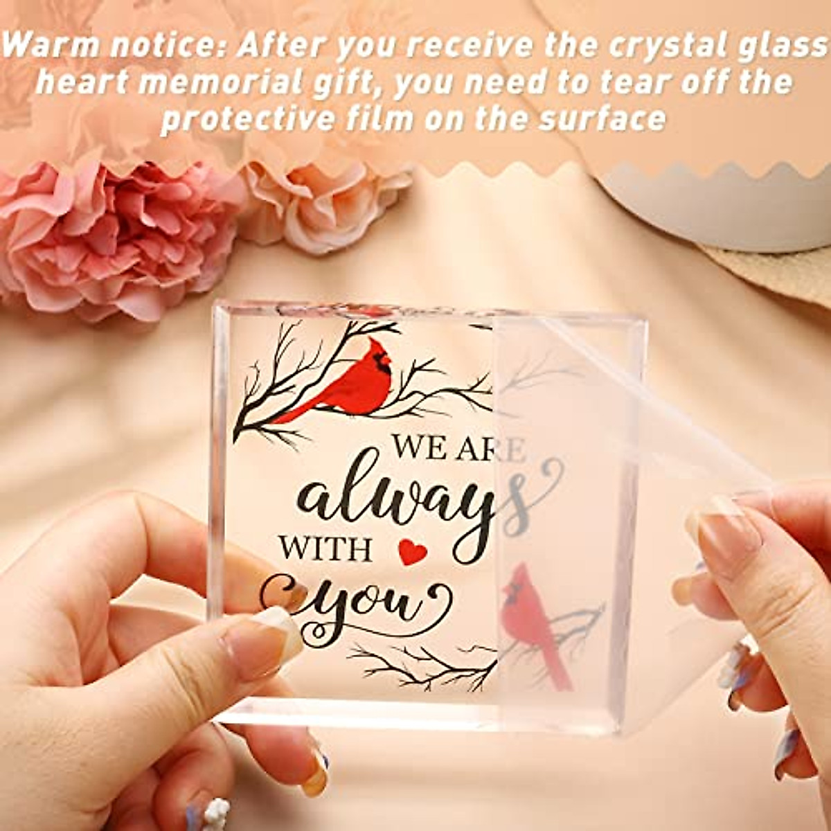 Sympathy Gift Red Cardinal Gifts Bereavement Gift Crystal Glass Memorial Condolence Gift for Loss of Loved One Table Centerpieces Memory Funeral Remembrance(Sympathetic Style,4 x 4 x 0.6 Inch)