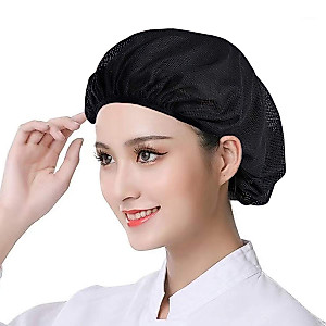 6pcs Unisex Elastic Chef Hat Kitchen Cooking Hat Food Service Hair Nets Adjustable Black Mesh Cap