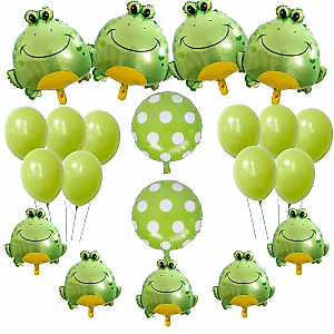 21 Pieces Frog Balloons Set 4 Big Green Frog Aluminum Foil Balloons And 5 Mini Green Frog Aluminum Foil Balloons Animal Themed Party Baby Shower School Party Supplies