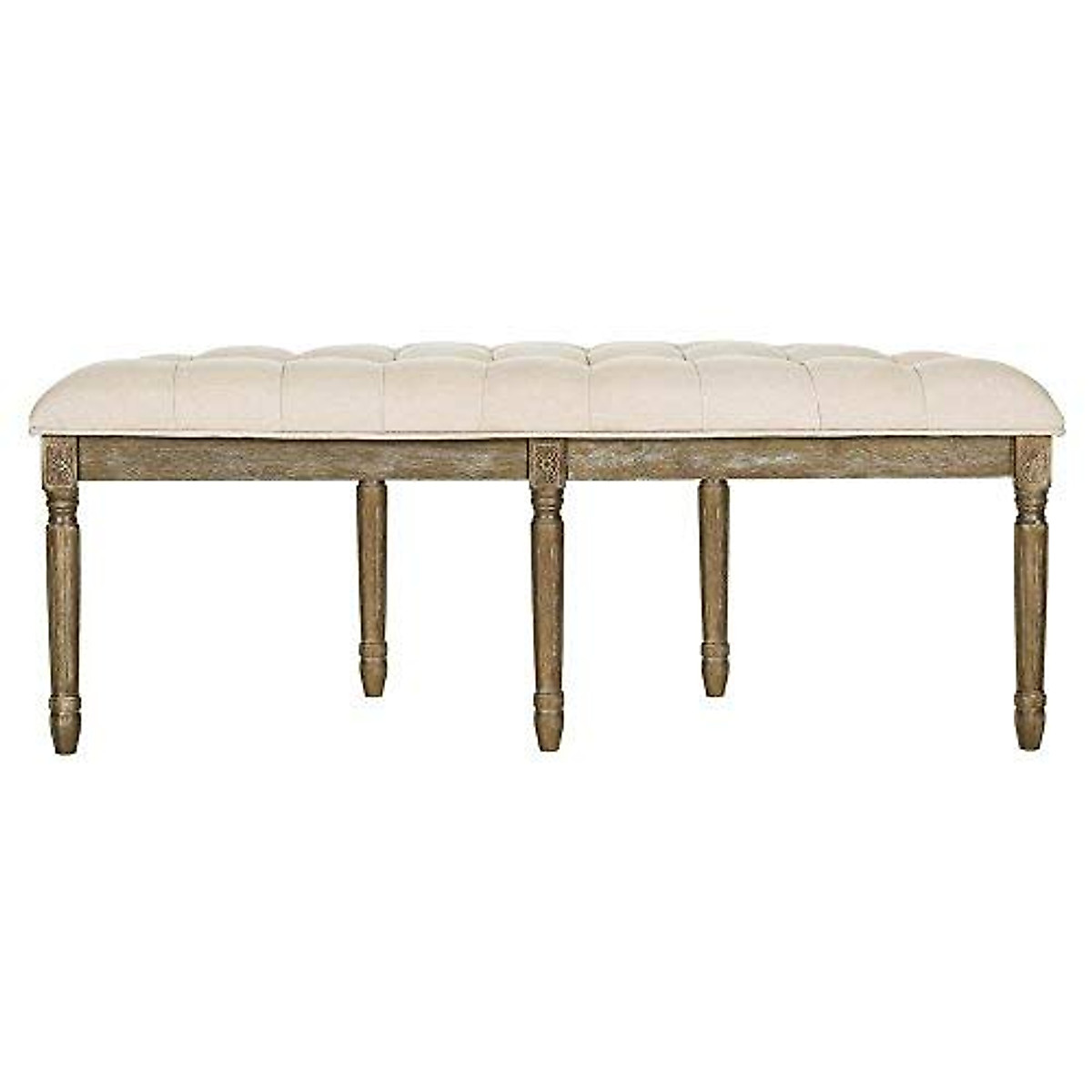 Safavieh Home Collection Abilene Beige and Rustic Oak Tufted Rustic Semi Circle Bench