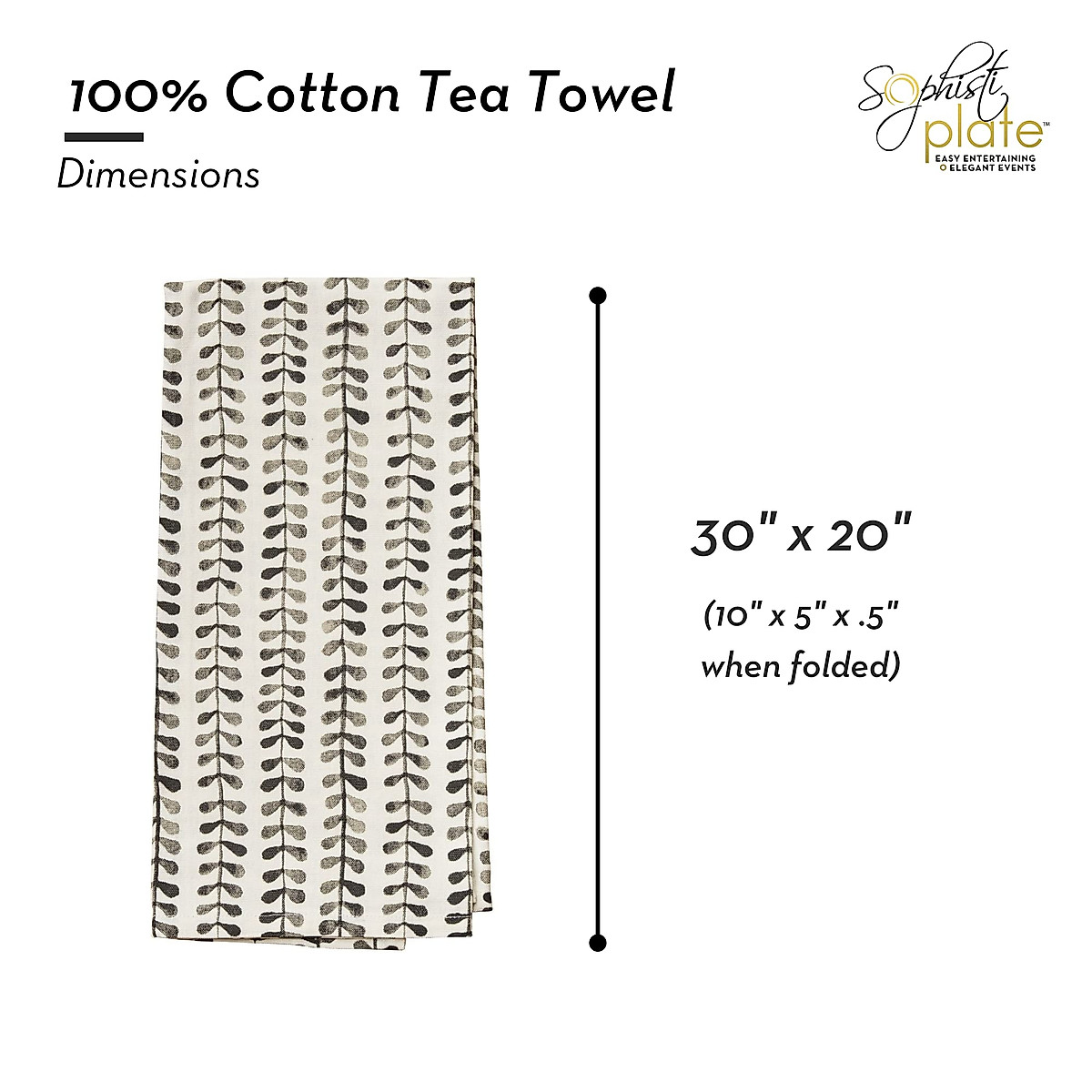 Sophistiplate Tea Towel for Kitchen, Dining - 3 Pack Black & White Set - 100% Cotton - Black White Tea Towels - Machine & Hand Washable Hand Towels - Reusable Cleaning Cloths - 30” x 20”