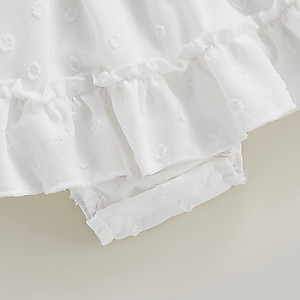 MERSARIPHY Infant Baby Girl Romper Dress Pleated Chiffon Summer Clothes Baby Romper with Headband (White, 0-6 Months)