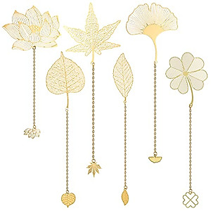 6pcs Metal Leaf Bookmarks, Hollow Metal Bookmarks with Chain or Pendant Bookmarks Metal for Book Lovers Men Women
