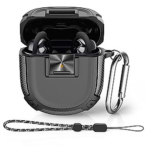 Secure Lock Bose QuietComfort Earbuds II Case(2022)&Bose QuietComfort Ultra Case (2023),WQNIDE Shockproof Protective Bose Earbuds 2 Case Cover for Bose QC II Accessories with Carabiner&Lanyard (Black)