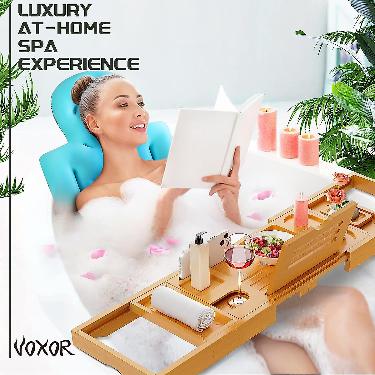 Full Body Bath Pillow for Bathtub, Bath Pillows for Tub with Mesh Laundry Bag & Non-Slip Suction Cups, 3D Air Mesh & Quick Drying Ocean Blue