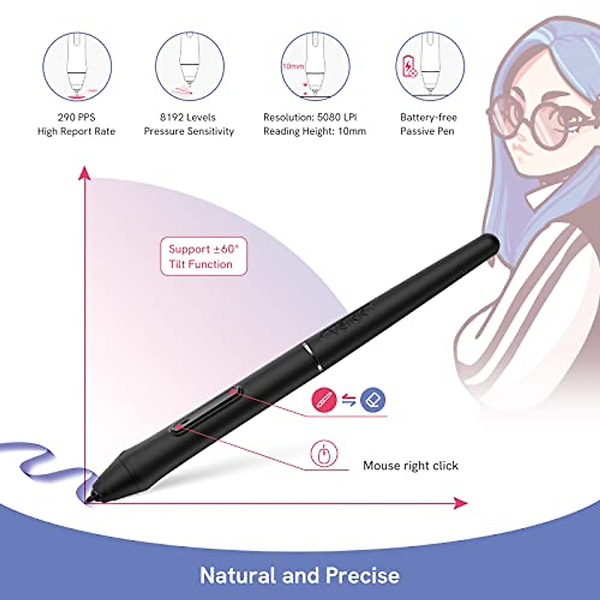 VEIKK VK1060PRO 10 x 6 Inch Large Drawing Tablet with 2 Scroll Wheels, 6 Express Keys,P05 Battery-Free Stylus of 8192 Levels Pressure, Graphics Tablet for Android Win Mac Chrome OS