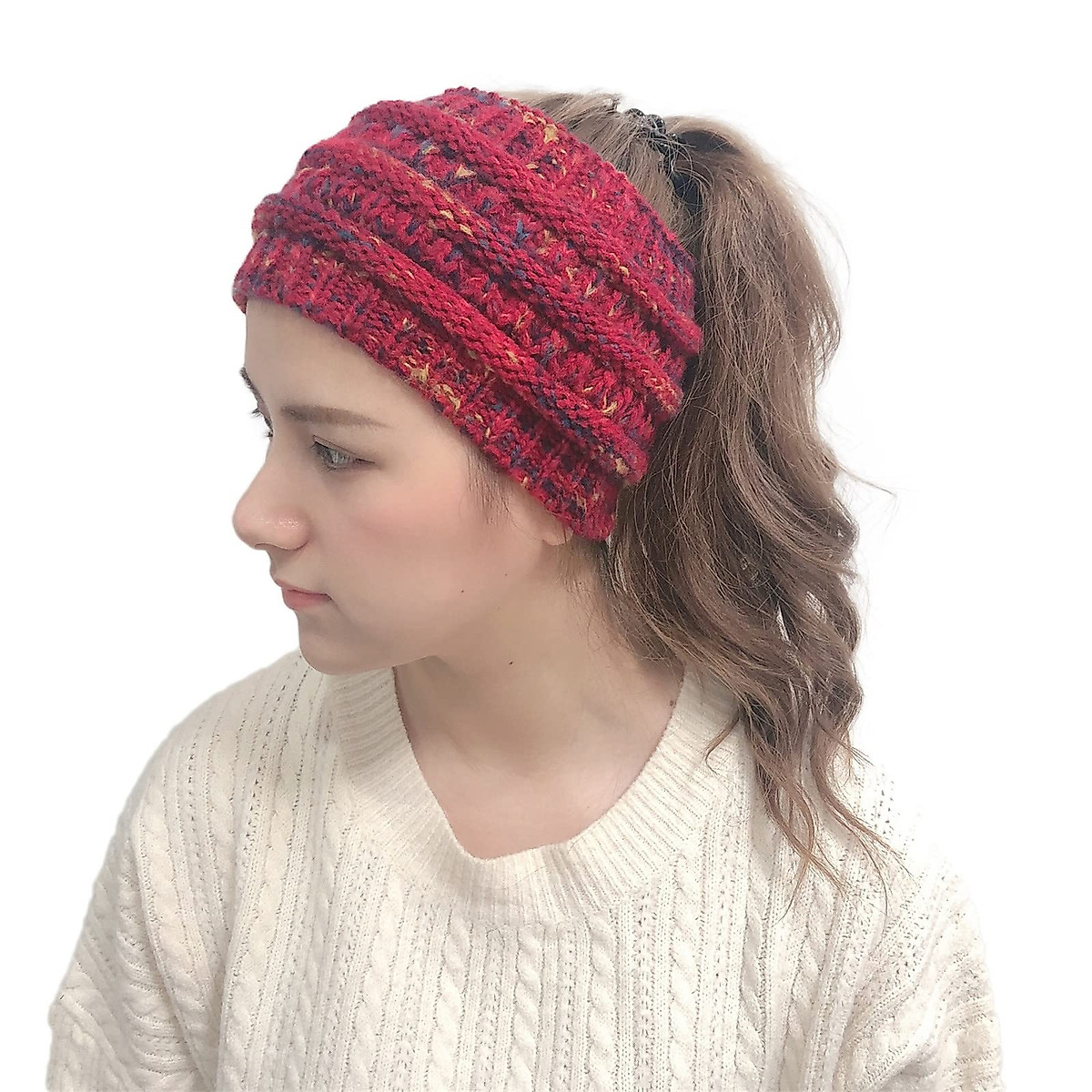 tuduoms Womens Cable Knit Headband Fleece Lined Winter Ear Warmer Tie Dye Headband Wrap for Christmas Valentine’s Day Giving Red