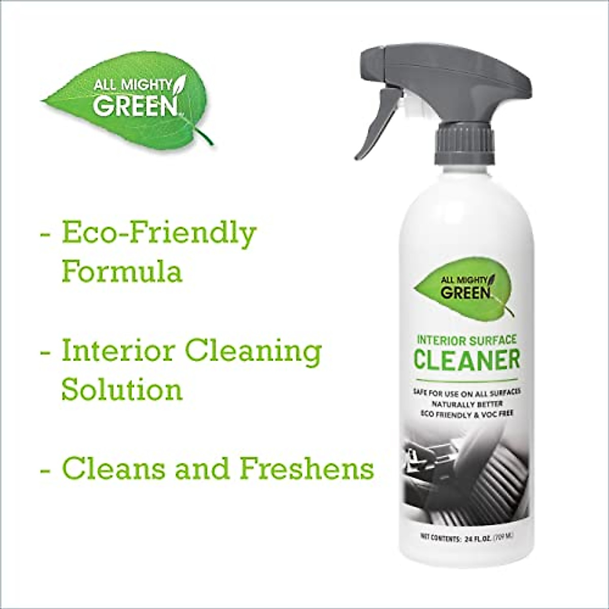 All Mighty Green Eco-Friendly Car Interior Surface Cleaner with Acid Free Formula, Vehicle Interior Surface Cleaning Spray w/UV Protection for Leather, Vinyl, Plastic, Glass and More, 24 Oz - 2 Pack