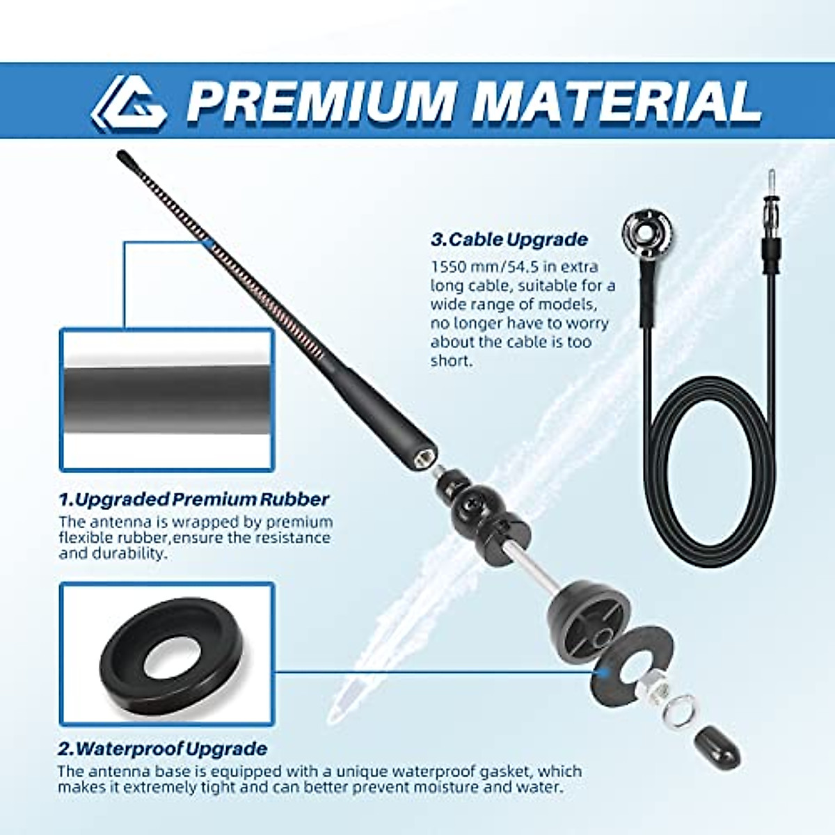 CROSSHIP Marine Radio Antenna for Boat Radio Tractor Car RV ATV UTV RZR SPA - Waterproof Rubber Flexible Mast - Optimized Radio FM/AM Reception - 16 Inch Black