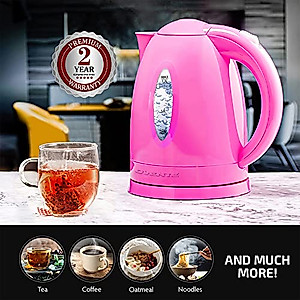 Ovente Electric Kettle 1.7 Liter Cordless Hot Water Boiler, 1100W with Automatic Shut-Off and Boil Dry Protection, Fast Boiling BPA-Free Portable Instant Heater for Making Tea, Coffee, Pink KP72P