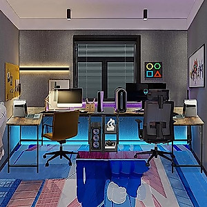 FurnitureR L-Shaped Home Office Computer Desk 66 inches Large Study Writing Student Laptop PC Gaming Corner Table with Shelves for Apartment Dormity Small Spaces, Brown