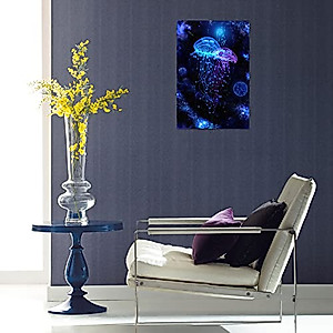 Jellyfish Canvas Poster Trippy Marine Life Wall Art Galaxy Universe Pictures Bathroom Bedroom Wall Decor Gift for Boys Girls, Unframed 40x60cm