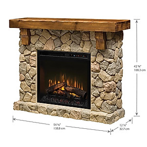 Dimplex Fieldstone Electric Fireplace with Mantel Surround Package | Pine with Natural Stone-look, 26" - #GDS28L8-904ST