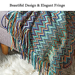 Boho Throw Blankets Outdoor Knitted Tassel Blankets, Super Soft Cozy Lightweight Couch Decorative Bohemian afghans Throw Blankets, Bed, Sofa, Outdoor Throw Blanket - All Seasons (Blue 50x60 Inch)