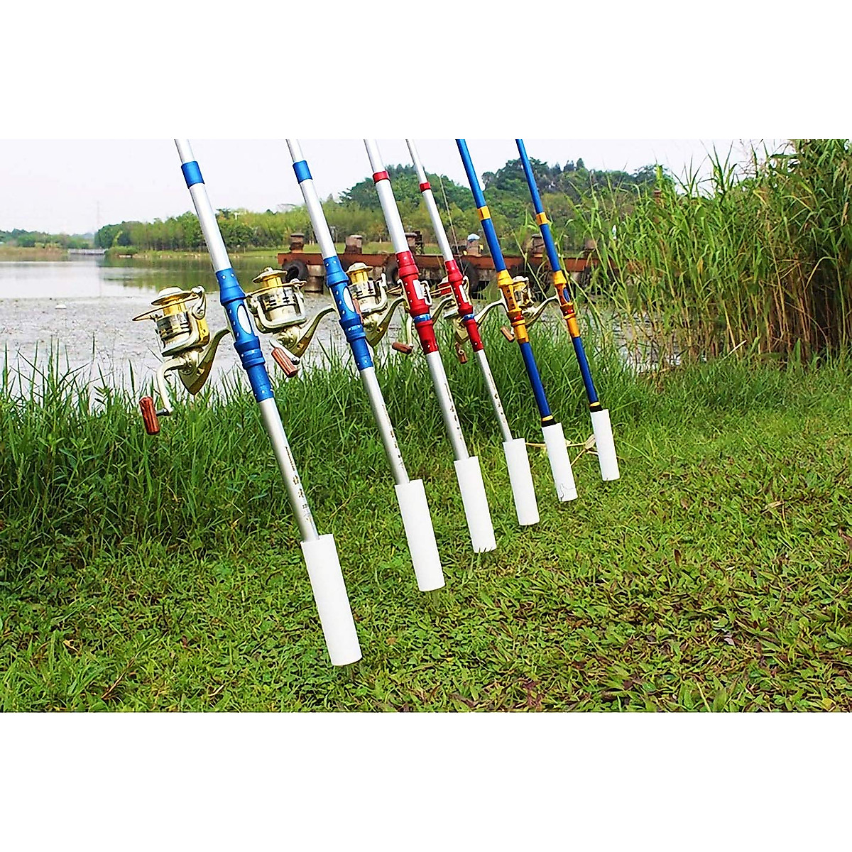 Kaiyu 4 Pack Fishing Rod Holder, Rod Holder for Bank Fishing,Fish Pole Holder for Beach,Ground Support Stand Fishing Holder, Reinforced PVC，4 Free Fishing Rod Alarm Bell