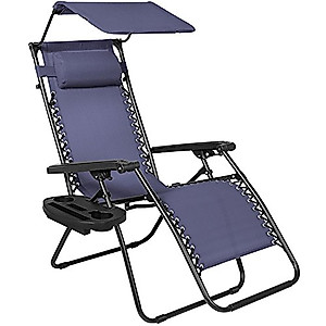 Akari Decor Extra Large Oversized XL 3-in-1 Zero Gravity Chair Patio Adjustable Recliner with Canopy Sunshade and Cupholder (Blue)