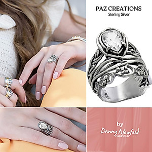 Sterling Silver Pear Shaped Cubic Zirconia Ring, Hypoallergenic, Nickel and Lead-free, Artisan Handcrafted Designer Collection, by Paz Creations (WH,7)