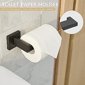 BATHLAVISH Matte Black Bathroom Accessories Set Hardware 5-Piece Towel Bar Holder Sets Hand Towel Rack Holder and 2 Towel Hooks, Stainless Steel Wall Mounted