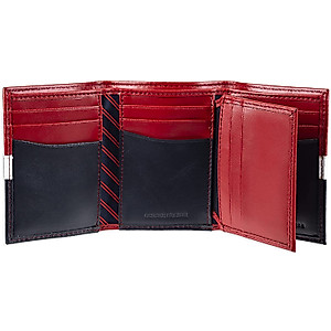 Tommy Hilfiger Big Skinny Wallet - Leather Wallets for Men Slim Thin Trifold with RFID Blocking Security and ID Window, Red/White/Blue, One Size
