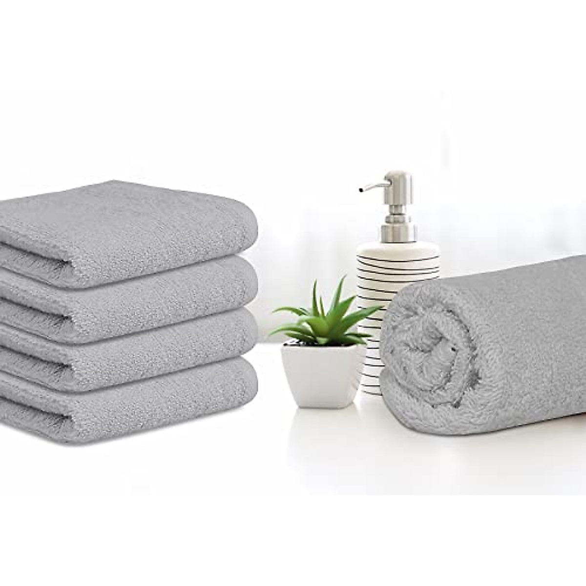 Cotton & Calm Exquisitely Fluffy 100% Cotton Wash Cloths Set - Luxurious 24 Pack Grey Washcloths - 12x12 Inches Face Towel - Super Soft and Absorbent for Face, Hand, Gym & Spa