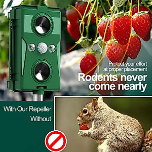 Solar Animal Repeller, Ultrasonic Mole Repellent, Rat, Squirrel, Deer, Raccoon, Skunk, Rabbit, Mole, Dog, Cat, Waterproof with Motion Detector, USB Rechargeable, Flashing Light