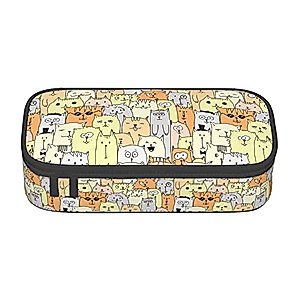 Igneinf Funny Animal Compartment Pencil Case Durable With Zipper Pencil Pouch For Office Boys Girls Teenagers