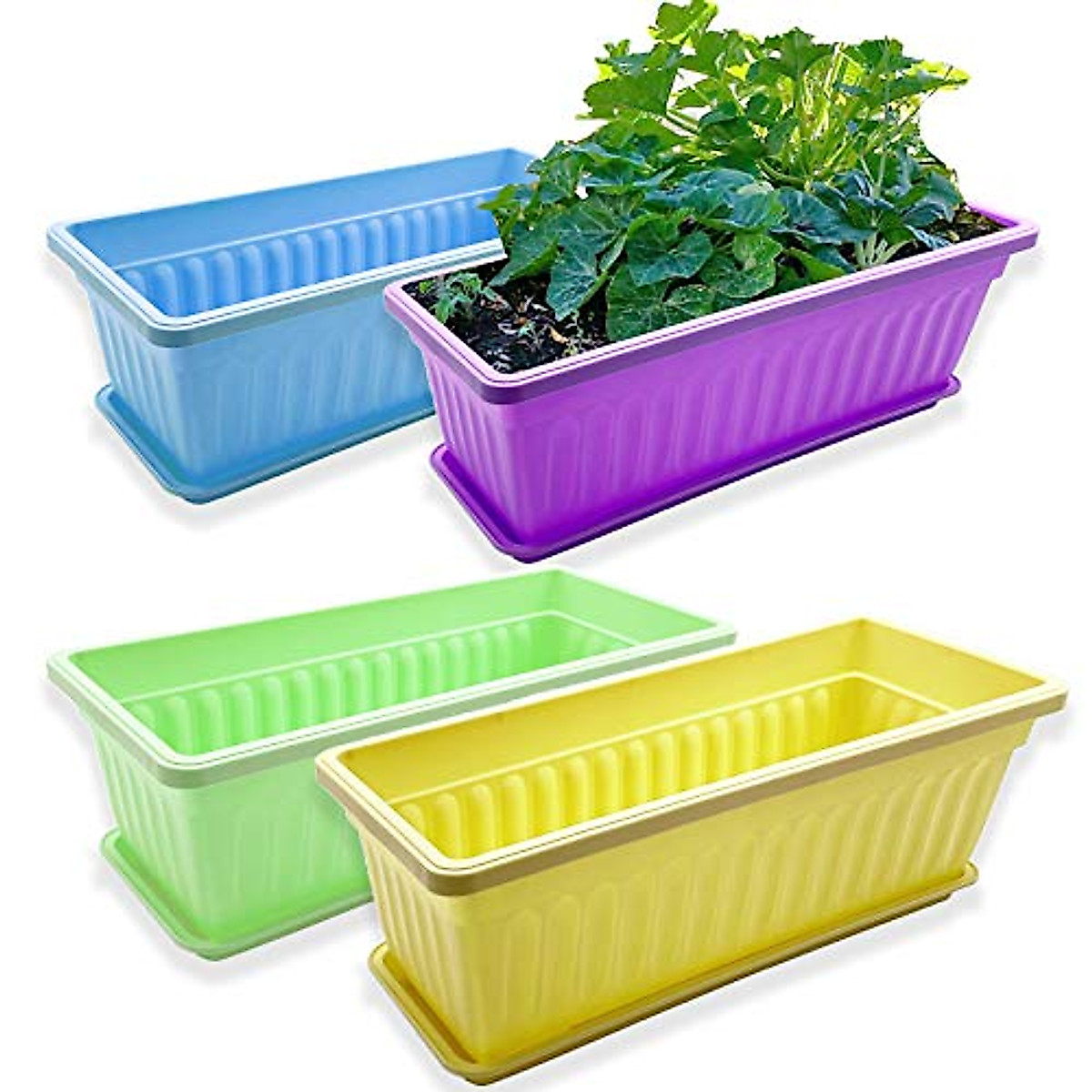 PURPLE STAR 1N 4 Packs 17 Inch Rectangular Window Flower Box Planter with Tray for Balcony,Windowsill,Garden
