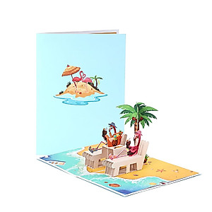 HEARTPOP 3D Flamingo on Beach Vacation Pop Up Card, Handmade 3D Greeting Card For All Occasion, Birthday, Anniversary, Thank You, Thinking of You, Retirement Gift, Valentine's Day | With Message Note