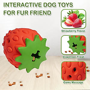 MITOCAPY Strawberry Dog Puzzle Toy, Interactive Dog Toys for Small Medium Large Dogs, Treat Dispensing Dog Toys, Dog Chew Toys for Moderate Chewers, Dog (Red)