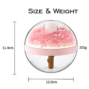Preserved Flower Portable Humidifier,270ml Capacity,Rechargeable Essential Oil Diffuser with Night Light and Waterless Auto Shut-Off,for Office Room Bedroom Livingroom (Pink Hydrangea)