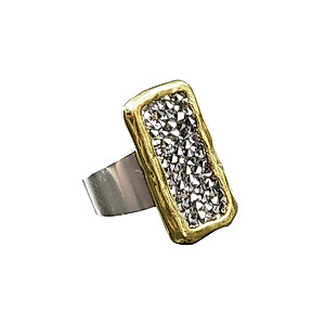 Waxing Poetic Kristal Plate Brass, Sterling Silver and Swarovski Crystals Statement Ring