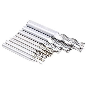 AUTOTOOLHOME 1/8" 3/16" 1/4" 5/16" 3/8" 1/2" high Speed Steel HSS 4 Flute Straight End Mill Cutter 5/32" 1/16" Set of 8