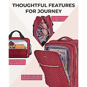 BAGSMART Carry On Luggage 20 Inch, Expandable Suitcase, Luggage with Duffel Luggage Airline Approved Rolling Softside Lightweight Suitcases for Women Men, Carry-On Red